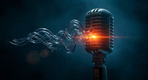 Vintage Microphone Emits Digital Sound Waves Concept Stock Illustration