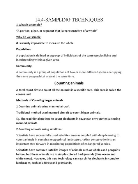 Sampling Techniques Notes For Grdae 8 Bio Igcse Msp Pdf Density