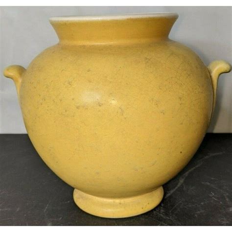 Antique Weller Pottery Ball Vase Urn 6 Nub Handles Yellow Mottled Glaze