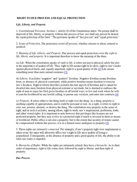 Right To Due Process And Equal Protection Pdf Due Process Clause