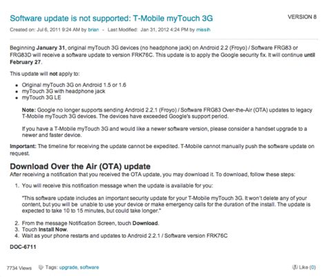 T Mobile Issues MyTouch G Software Update Urges Owners To Get A New Phone Phandroid