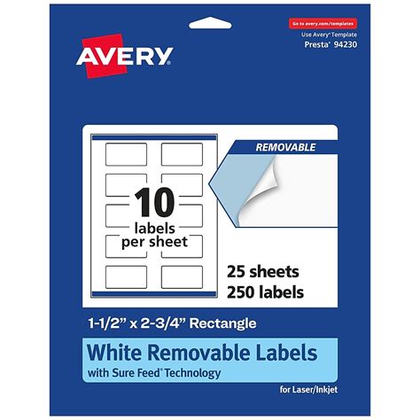 Avery Laserinkjet Rectangle Removable Labels 15 X 275 White 250
