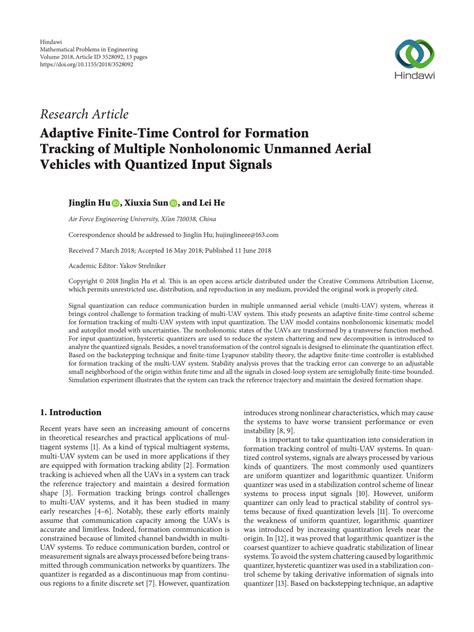 Pdf Adaptive Finite Time Control For Formation Tracking Of Multiple Nonholonomic Unmanned