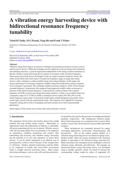 Pdf A Vibration Energy Harvesting Device With Bidirectional Resonance Frequency Tunability