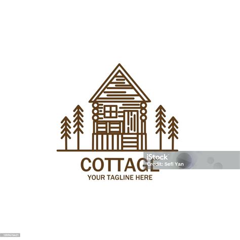 숲속의 미니멀한 라인 아트 로그 캐그 캐빈과 캐빈 렌탈 로고 로그 하우스 대여를 위한 멋진 울타리의 벡터 일러스트레이션 0명에 대한 스톡 벡터 아트 및 기타 이미지 Istock