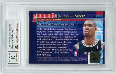 2000 01 Topps Finest Tim Duncan auto BGS9 10 总冠军 时刻 奖杯 MVP 蒂姆 邓肯 石佛 签字