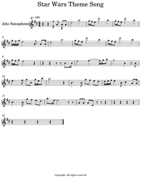 Alto Saxophone Sheet Music Star Wars