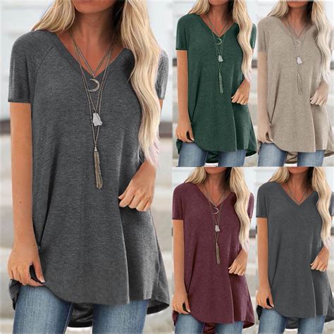Cflvaek Long Tshirts For Women Plus Size V Neck Summer Tshirt Casual