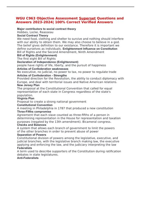 WGU C Objective Assessment Superset Questions And Answers Correct Verified Answers