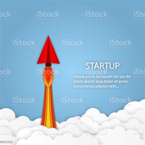 용지 평면이 우주로 발사됩니다 비즈니스 프로젝트는 개발을 시작하고 시장 개념에 새로운 혁신 제품을 시작합니다 종이 아트 컷 스타일 벡터 일러스트 비행기에 대한 스톡 벡터