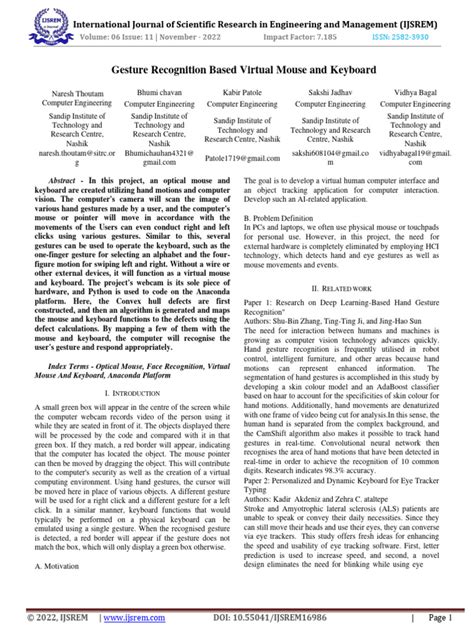 Gesture Recognition Based Virtual Mouse Pdf Computer Keyboard
