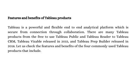 PPT Tableau Editions Benefits And Features Of Tableau Products PowerPoint Presentation ID