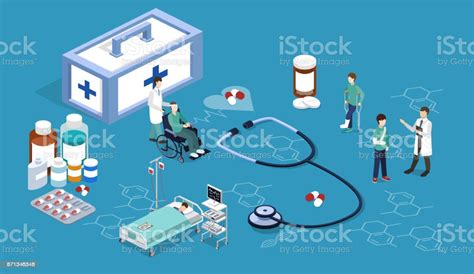 아이소메트릭 3d 벡터 일러스트 레이 션 의사 들은 환자 들의 돌 휠체어에 대한 스톡 벡터 아트 및 기타 이미지 휠체어 등측투영법 점에 의한 원근감 Istock