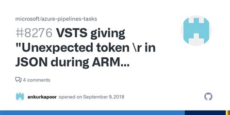 vsts giving unexpected token r in json during arm template deployment