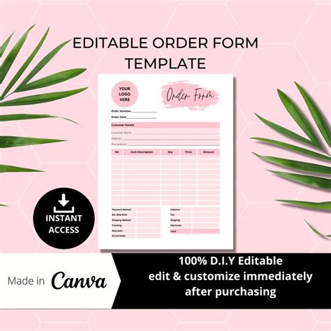 Editable Order Form Template Custom Order Form Template Etsy