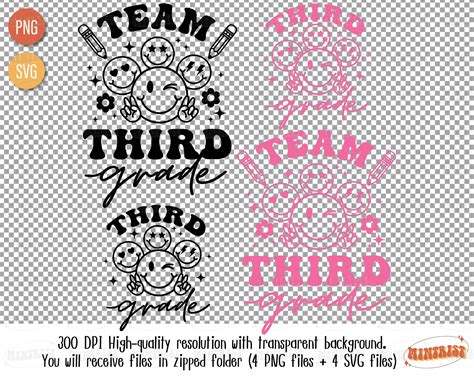 Team Third Grade Svg Retro Smiley Face Back To School Png 3rd Grade
