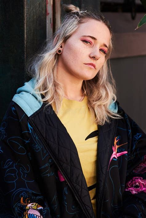 Outdoor Portrait Woman And Serious For Fashion With Makeup For Edgy