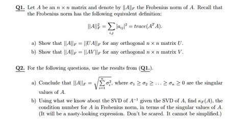 Solved Let A Be An N X N Matrix And Denote By Af The Frobenius