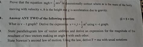 Prove That The Equation Mathrm Mgh Frac 1 2 Mathrm Mv 2 Is Dimen