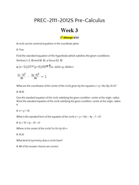 Precal Week 1 20 Pdf Ellipse Trigonometric Functions