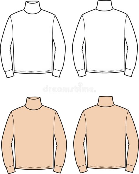Turtleneck Flat Sketch Sweater Apparel Design Front And Back Views