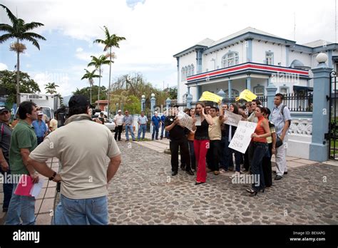 Demonstration In Front Of Catillo Azul San Jose Costa Rica Stock