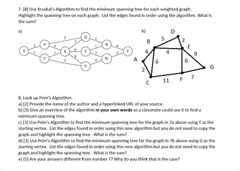 solved 7 [8] use kruskal s algorithm to find the minimum