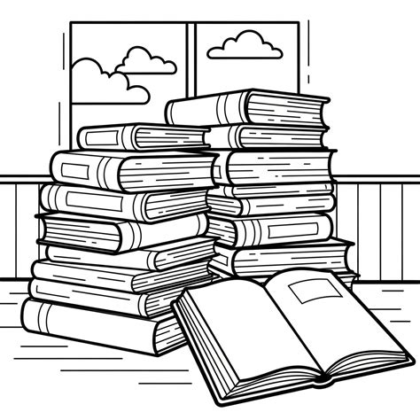 Fun Stack Of Books And Open Notebook Coloring Page — Free Printable