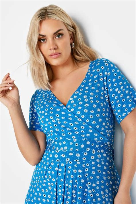 Yours Plus Size Blue Ditsy Floral Print Maxi Wrap Dress Yours Clothing