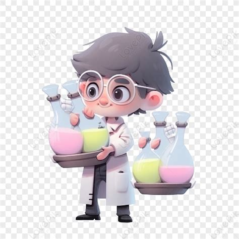 두 가지 연구 액체를 운반하는 귀여운 과학자 캐릭터 그림의 3d 렌더링상의실혐실 Png 일러스트 무료 다운로드 Lovepik