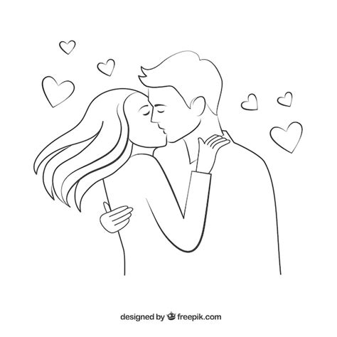 Desenho Casal Se Beijando Vetor Premium