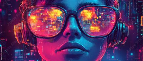 Stylized Nerd Face With Large Glasses A Quirky Smile And Digital Gadgets Set Against A