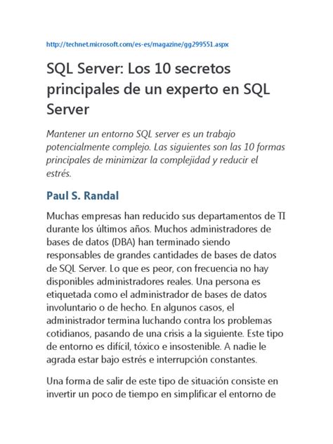 sql server 10 secretos principales de un experto en sql server pdf servidor sql de microsoft