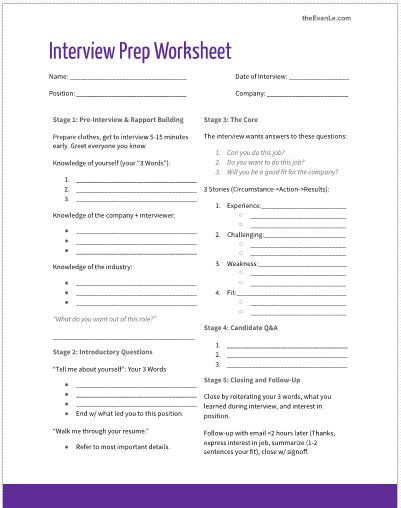 job interview prep sheet