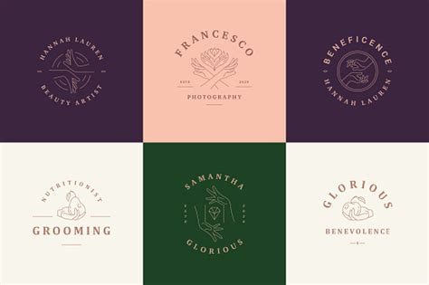 여성용 로고 엠블럼 디자인 템플릿 세트 여성 손 제스처 벡터 일러스트레이션 미니멀 라인 아트 스타일 로고에 대한 스톡 벡터 아트 및 기타 이미지 Istock