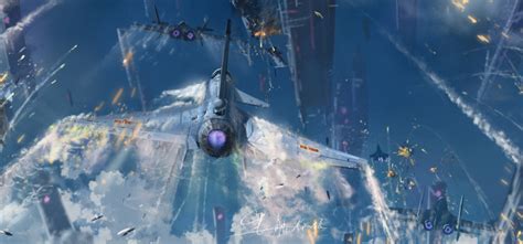 Safebooru Afterburner Aircraft Airplane Alien Battle Blue Sky