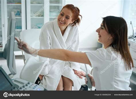 Female Gynecologist Ultrasound Transvaginal Sensor Procedure Showing Female Patient Ultrasound