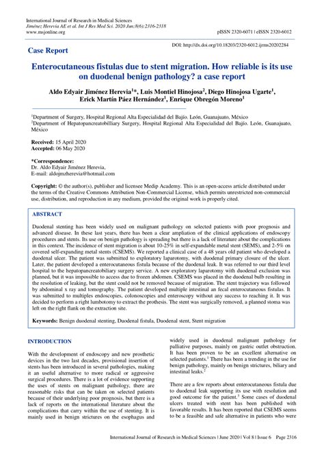 Pdf Enterocutaneous Fistulas Due To Stent Migration How Reliable Is Its Use On Duodenal