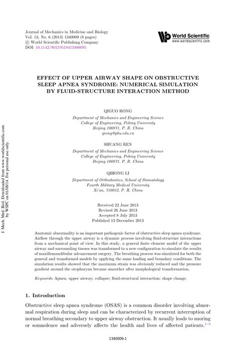 Pdf Effect Of Upper Airway Shape On Obstructive Sleep Apnea Syndrome Numerical Simulation By