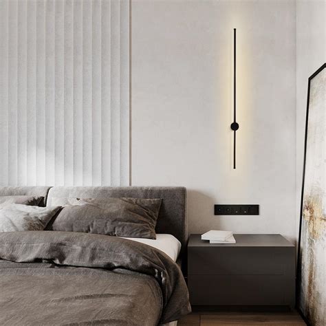Modern Minimalist Long Strip Led Bedside Wall Sconce In Black 3000k Led
