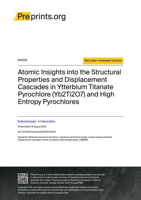 Pdf Atomic Insights Into The Structural Properties And Displacement Cascades In Ytterbium