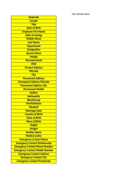 Employee Data Sheet Pdf