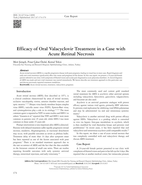 Pdf Efficacy Of Oral Valacyclovir Treatment In A Case With Acute Retinal Necrosis
