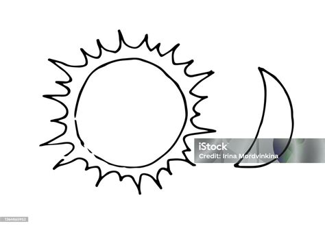 태양과 달 아름다운 공간 물체 유치한 스타일로 간단한 낙서 그리기 윤곽선 스케치입니다 손 드로잉은 흰색 배경에서 격리됩니다 벡터 개체 그룹에 대한 스톡 벡터 아트 및 기타