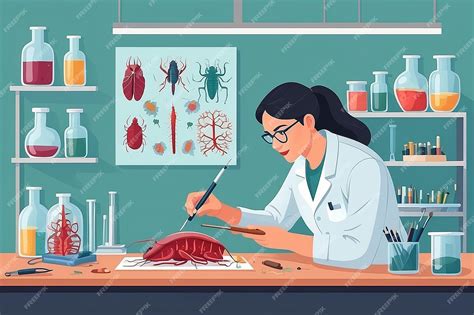 실험실 생물학 해부 교사 는 표본 연구 평면 터 일러스트레이션 을 시연 하고 있다 프리미엄 사진