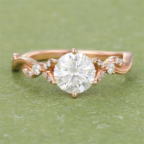 14k Rose Gold Moissanite Engagement Ring Vintage Twisted Wedding Ring