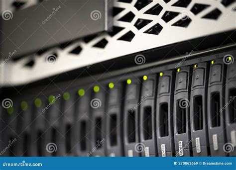 Many Hard Disk Slots Filled With Ssd Disks From A Network Storage Stock Image Image Of