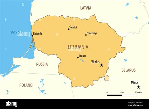 Map Of Lithuania With Major Cities And Neighboring Countries Stock