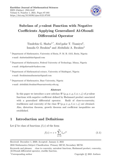 Pdf Subclass Of P Valent Function With Negative Coefficients Applying Generalized Al Oboudi