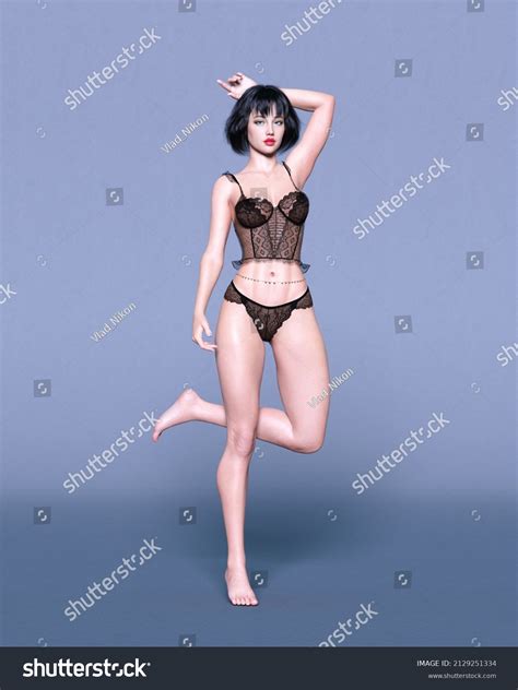 Beautiful Sexy Woman Black Lace Lingerieintimate Stock Illustration